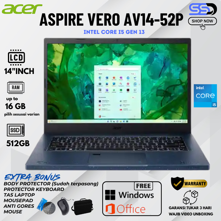 Jual ACER ASPIRE VERO AV14-52P Core i5-1335U RAM 16GB/SSD 512GB 14 ...