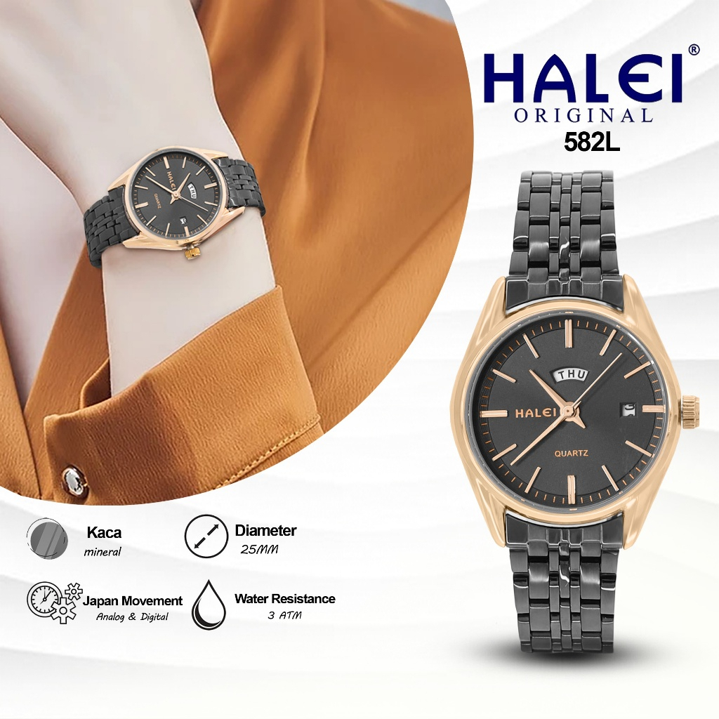 Jual Halei 582 L Jam Tangan Wanita Halei Original Fashion Tanggal Hari ...