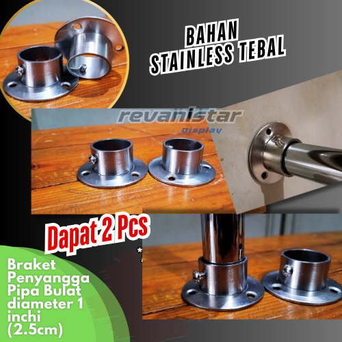 Jual Sepasang Braket tembok penyangga pipa bulat 1 inchi bracket topi ...