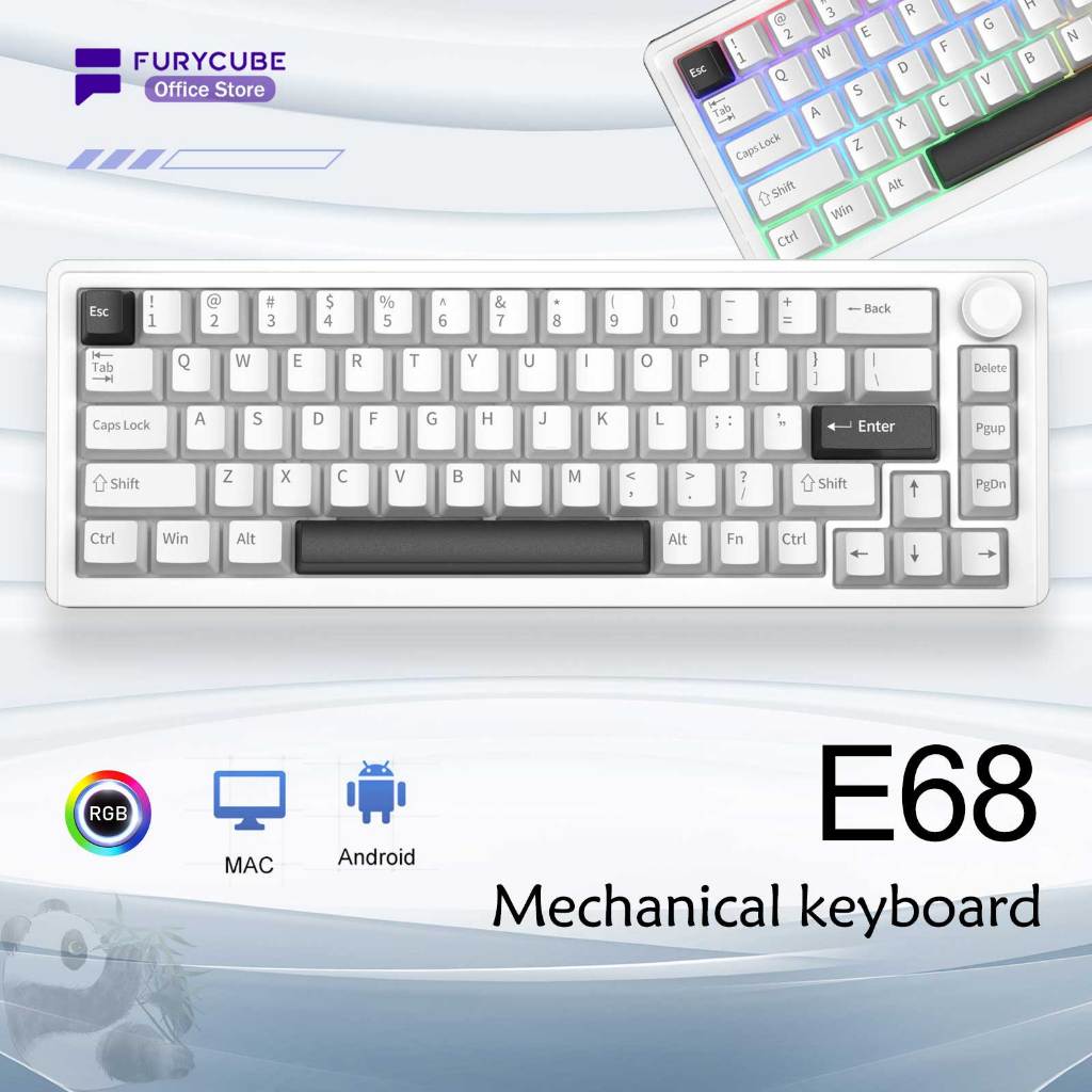 Jual FURYCUBE E68 RGB Wireless CNC Aluminium Mechanical HotSwappable Gaming Keyboard Bluetooth ...