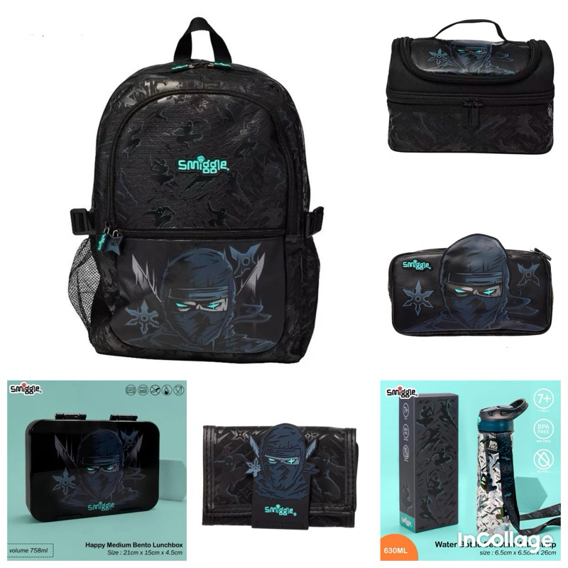 Jual Smiggle Star Ninja black/backpack/lunchbag/bottle/pencilcase ...