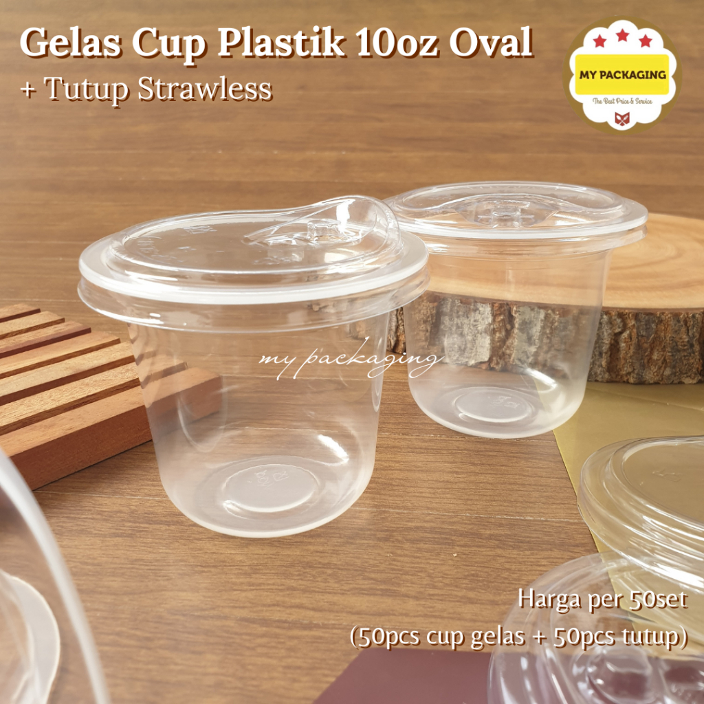 Jual Gelas Cup Plastik POLYCUP TEBAL 10oz Oval + Tutup Strawless ...