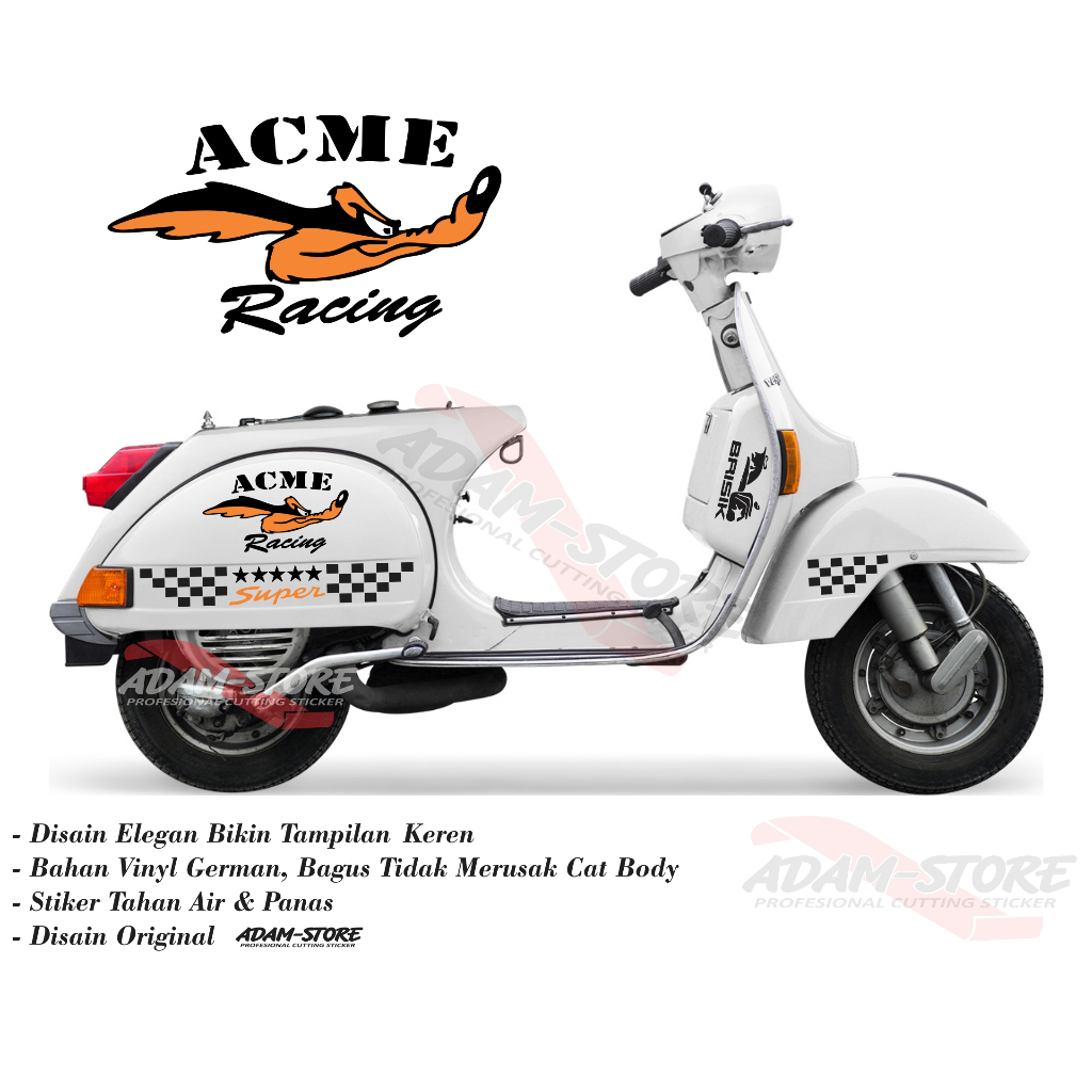 Jual AC25 Sticker motor vespa px / sticker acme racing / sticker anime ...
