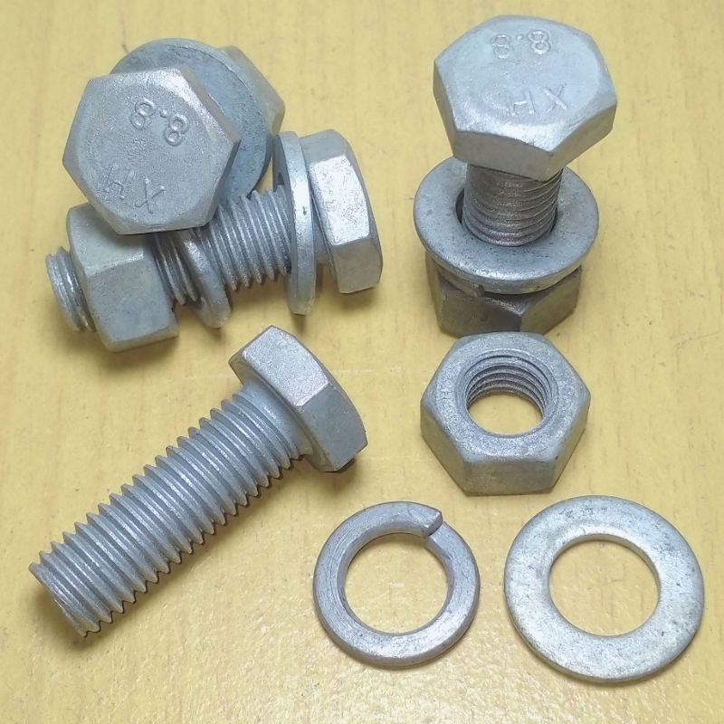 Jual baut mur hdg m12x35mm baja grade 8.8 galvanis hotdip baut tower anti karat | Shopee Indonesia