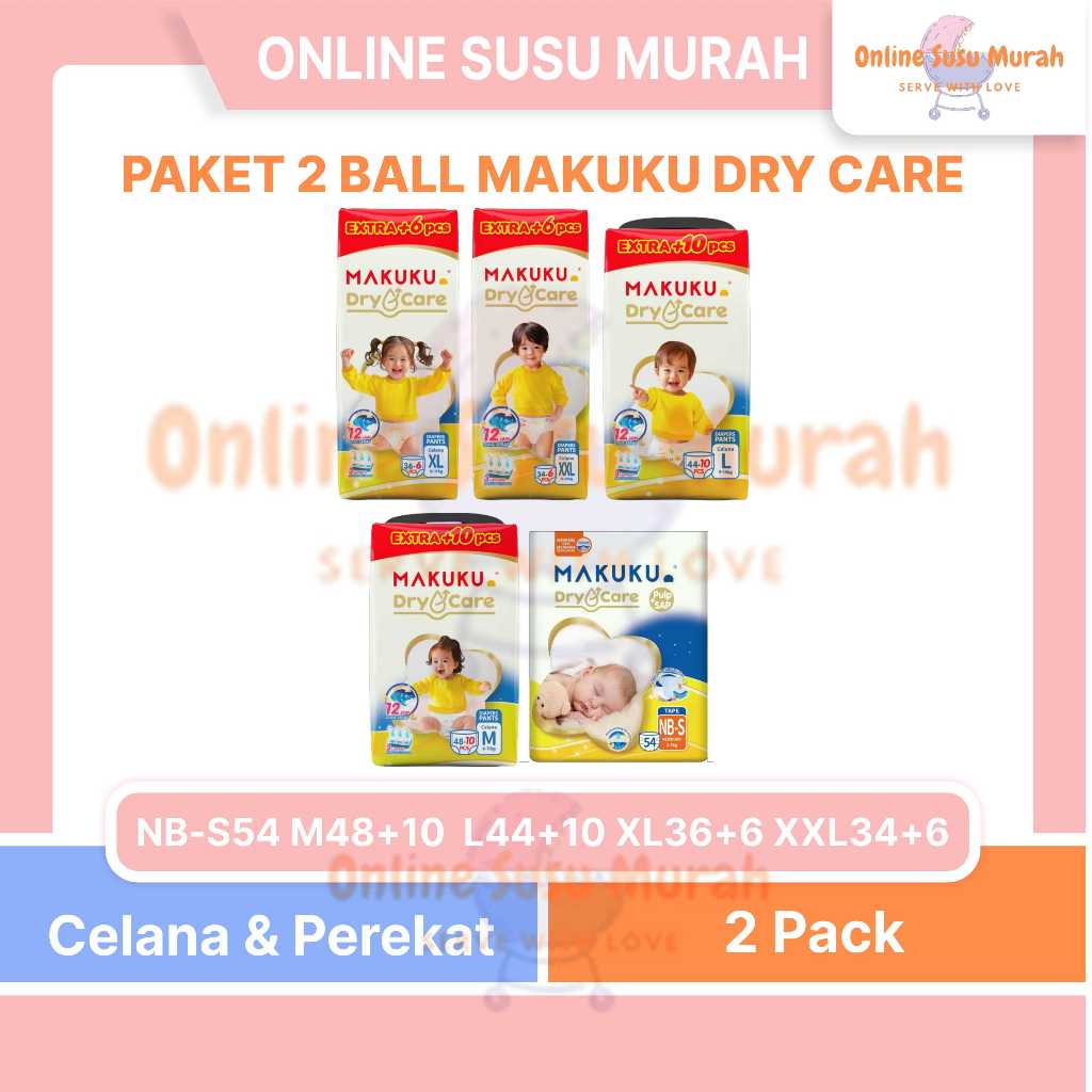 Jual MAKUKU DRYCARE PAKET 2 BALL TAPE NBS 54 PANTS M 48 +10 L 44 +10 XL ...