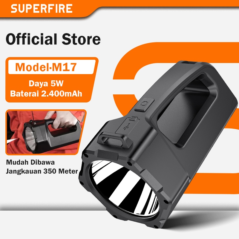 Jual Senter Sorot SUPERFIRE M17 Jangkauan 2400m Daya Tinggi Super Terang USB Rechargeable ...