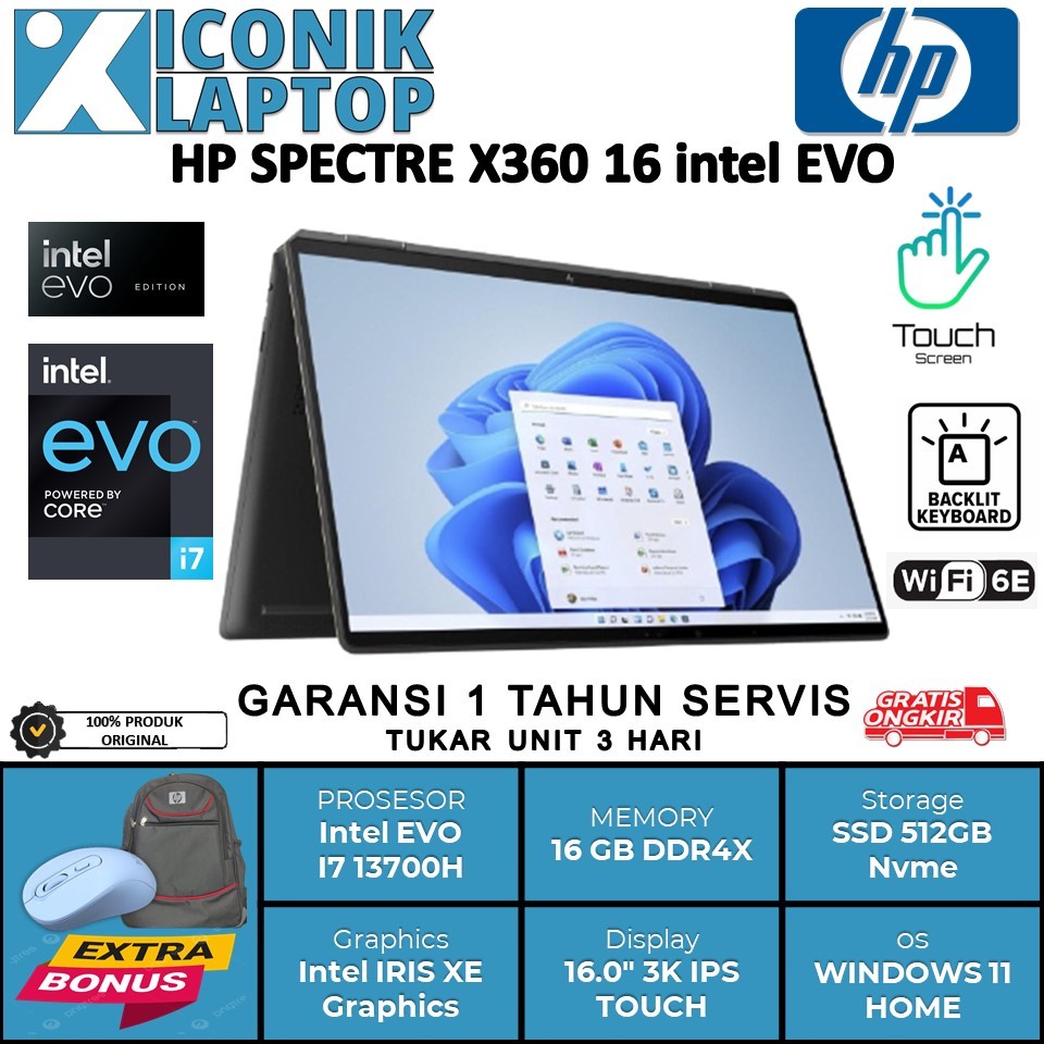 Jual HP SPECTRE X360 16 INTEL EVO I7 13700H 16GB 512GB 16.0 3K IPS ...