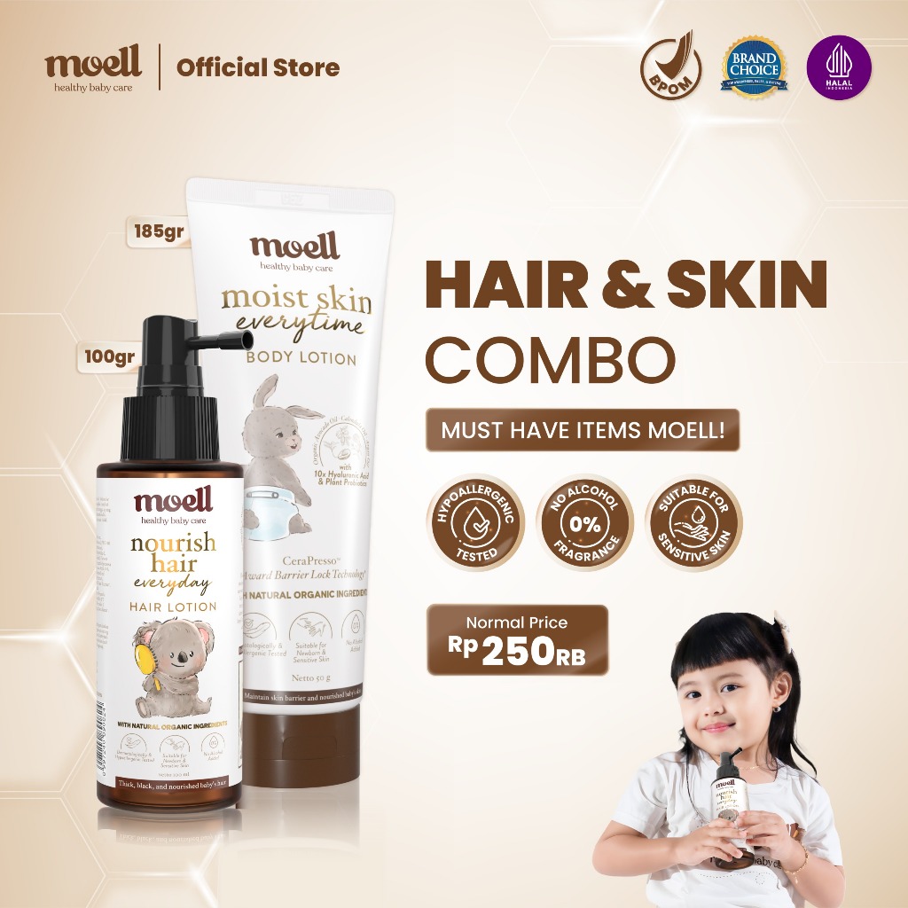 Jual Moell Hair & Skin Combo Bundling Body Lotion 185ml & Hair Lotion ...