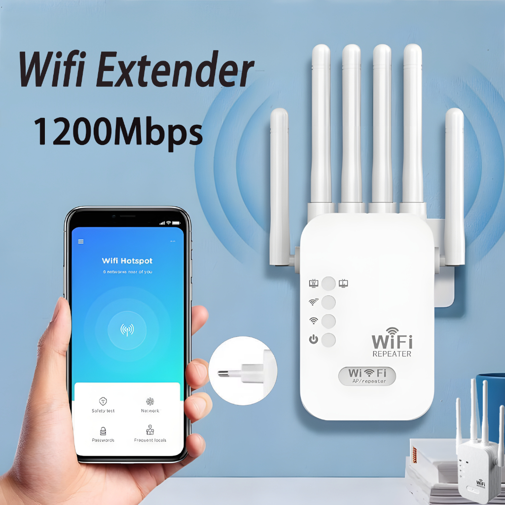 Jual Wifi Repeater 6 Antena Penguat Sinyal Wifi 1200Mbps 50-100Meter ...