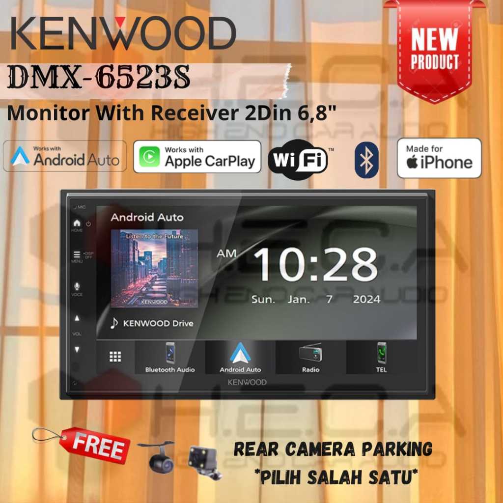 Jual Kenwood DMX-6523S Head Unit 6.8" Double Din Tape Audio DMX6523S Universal + Camera - head ...