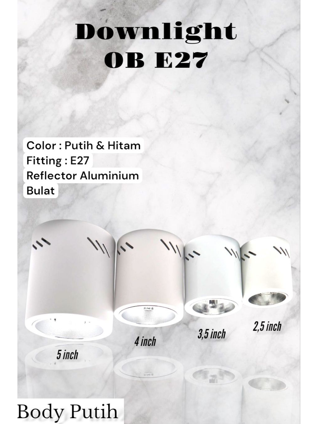 Jual Kap Lampu Outbow Downlight 3,5 inch 4 inch, 5inch Fitting E27 Kap ...