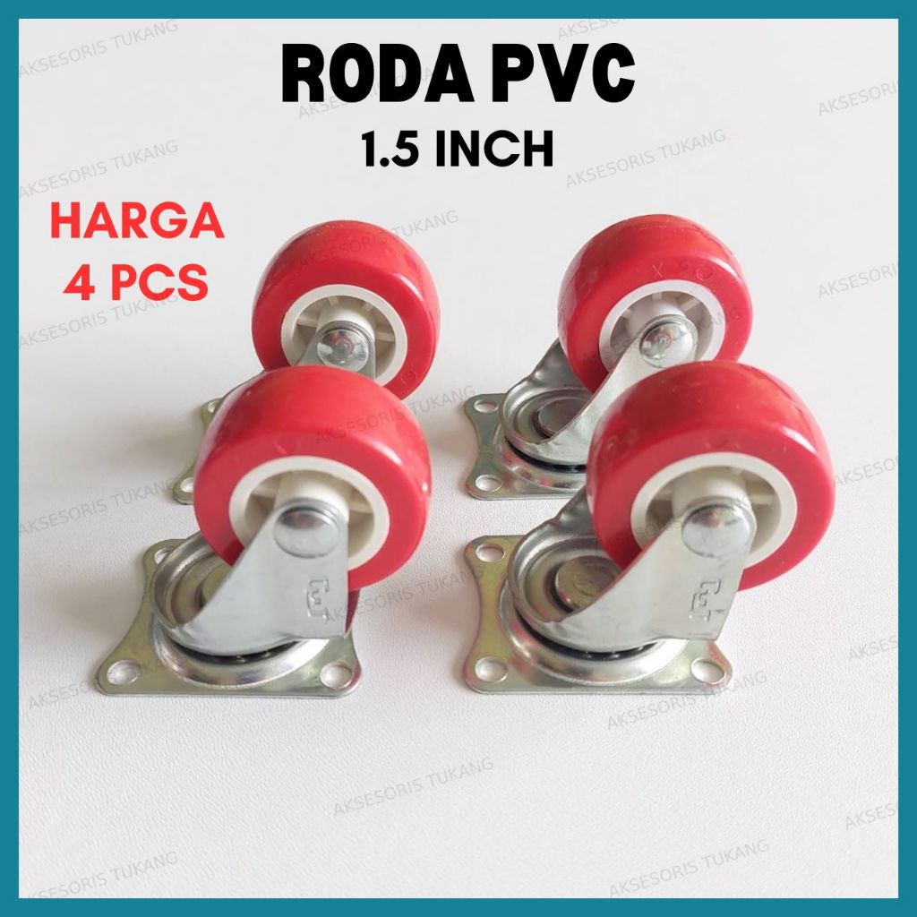 Jual Roda Kastor Merah 1.5" Inci 38mm 1 Set 4 Pcs Roda Caster PVC 1.5 ...