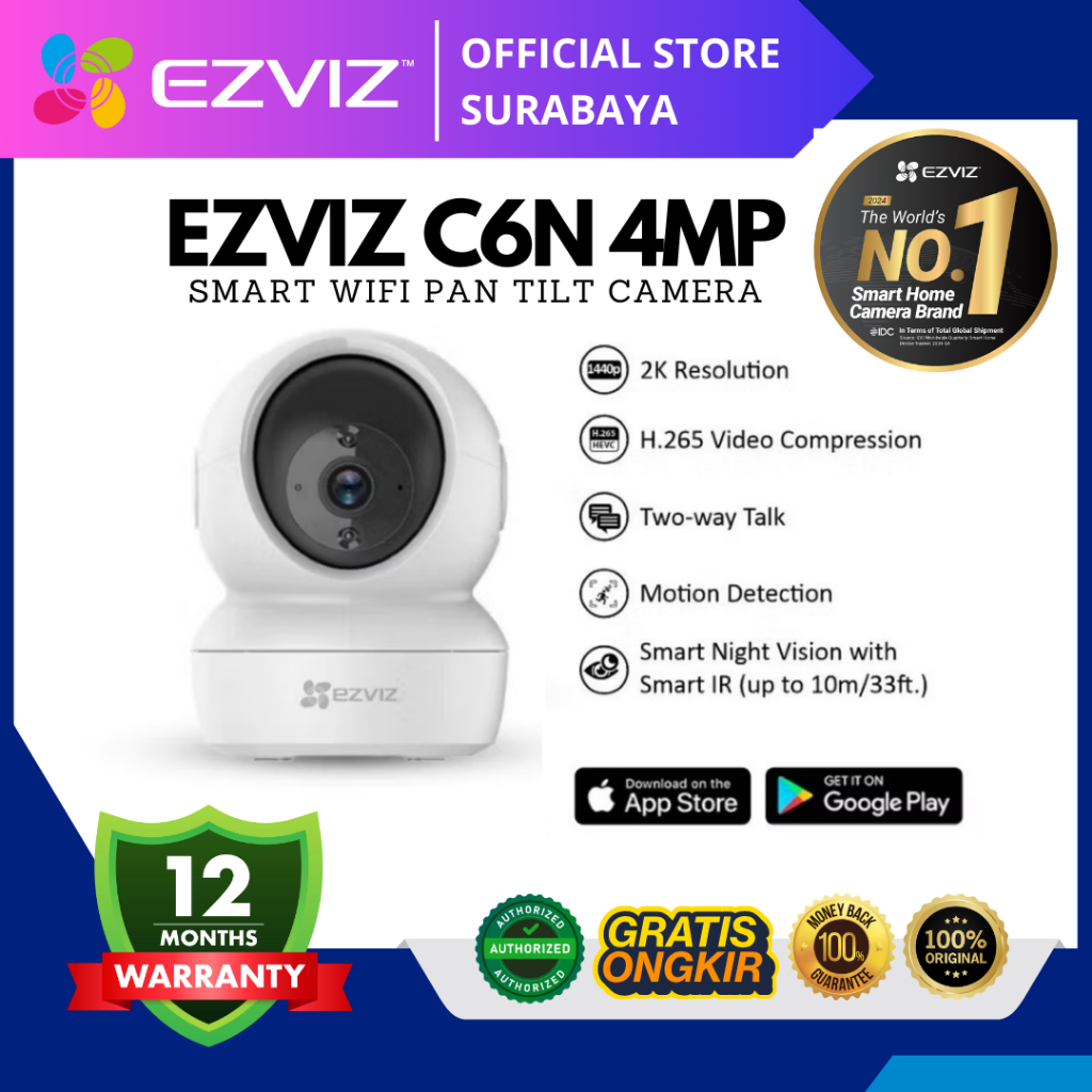 Jual Ezviz C6N 4MP Smart Wifi Camera Pan Tilt IP Camera CCTV Indoor ...