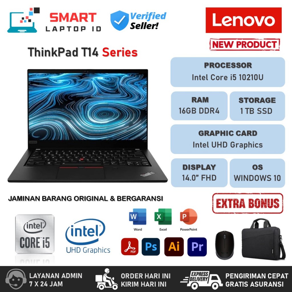 Jual Laptop Lenovo ThinkPad T14 Intel Core i5 10210U Ram 16GB 1TB 14" Windows 10 Pro + Office ...