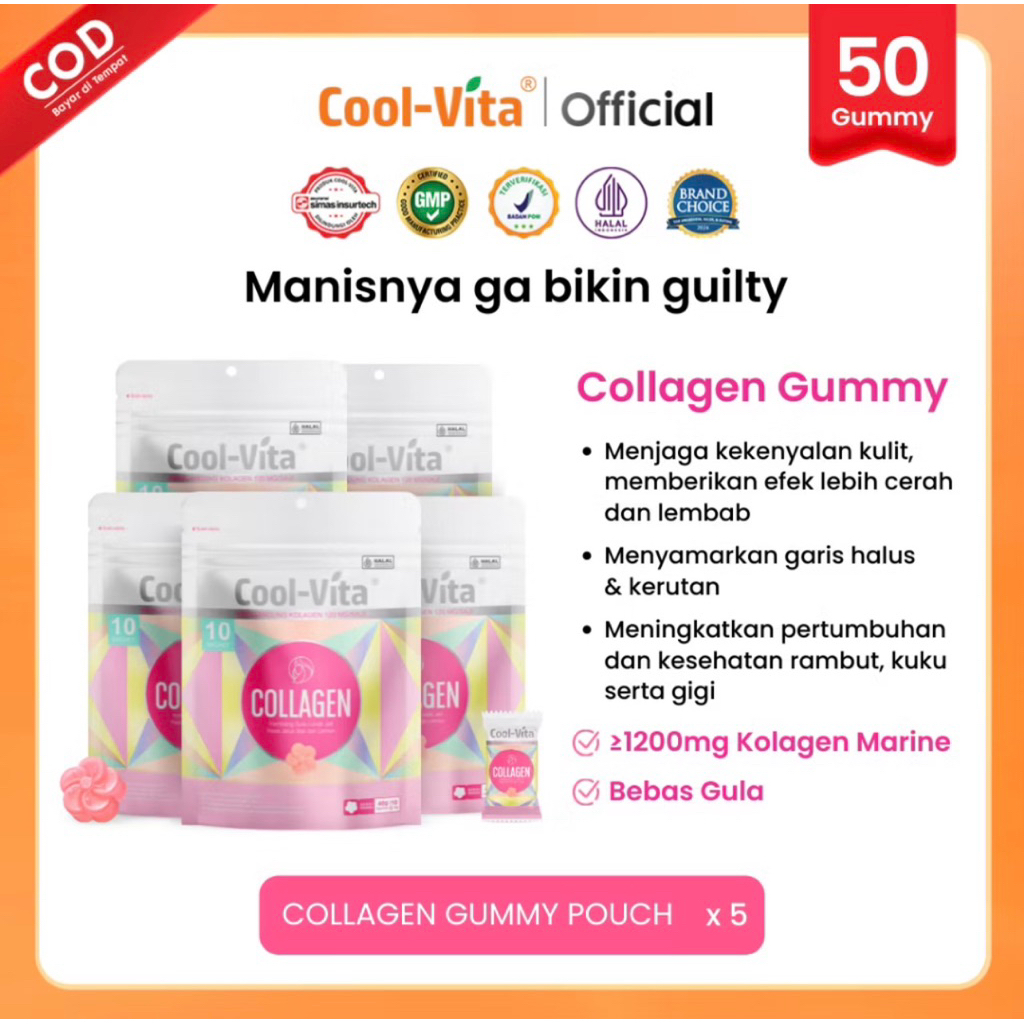 Jual coolvita 1/3 pouch Collagen Gummy Rasa Jeruk Bali dan Lemon |Gummy ...
