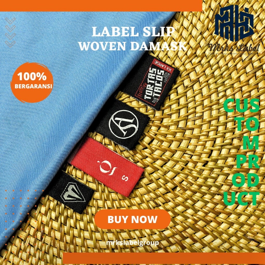 Jual label woven costum/ukuran 1,5x4 1,5x5 1,5x6 cm/brand pakaian/slip ...