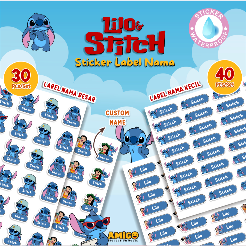 Jual Sticker Stitch Sticker Lilo and Stitch Label Nama Stitch Label ...