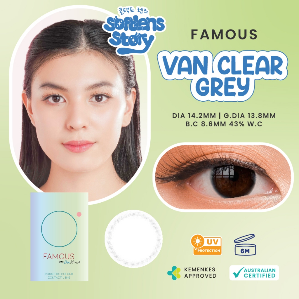 Jual BUY 1 FREE 3 ITEM Famous Van Clear Grey | 14.2mm Soflens Warna ...