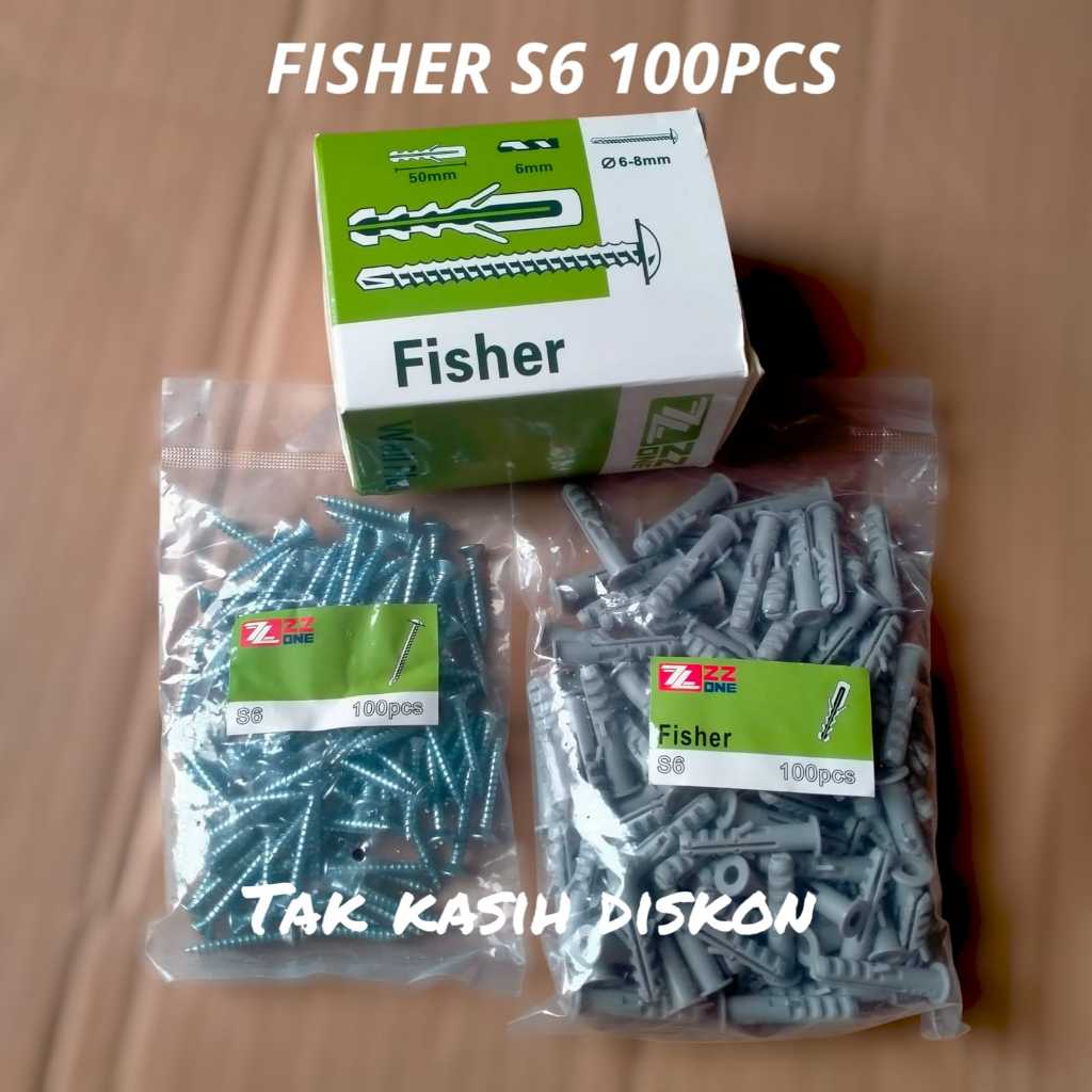 Jual FISHER S6 1 KOTAK ISI 100 PCS +SEKRUP PUTIH 100 PCS | Shopee Indonesia
