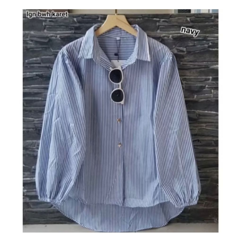 Jual kemeja salur tangan karet/atasan wanita terbaru | Shopee Indonesia