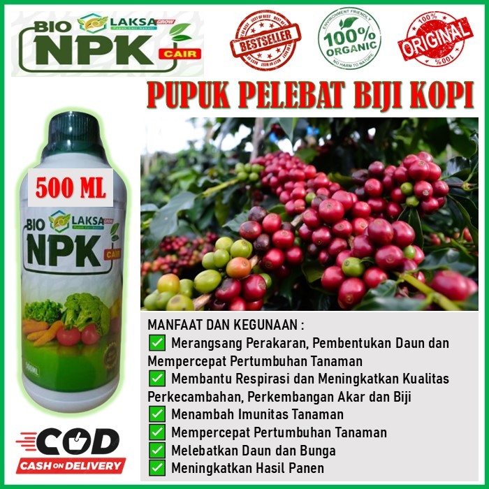 Jual pupuk penyubur tanaman kopi Bio NPK laksa Grow 500 ML - Pupuk organik npk pelebat biji kopi ...