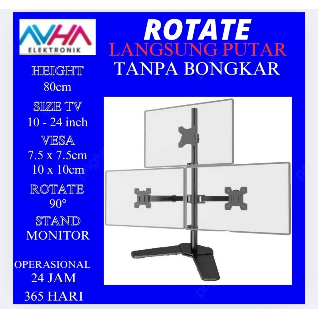 Jual Bracket monitor tv 3 layar 13 - 24 inch rotate & adjustable ...