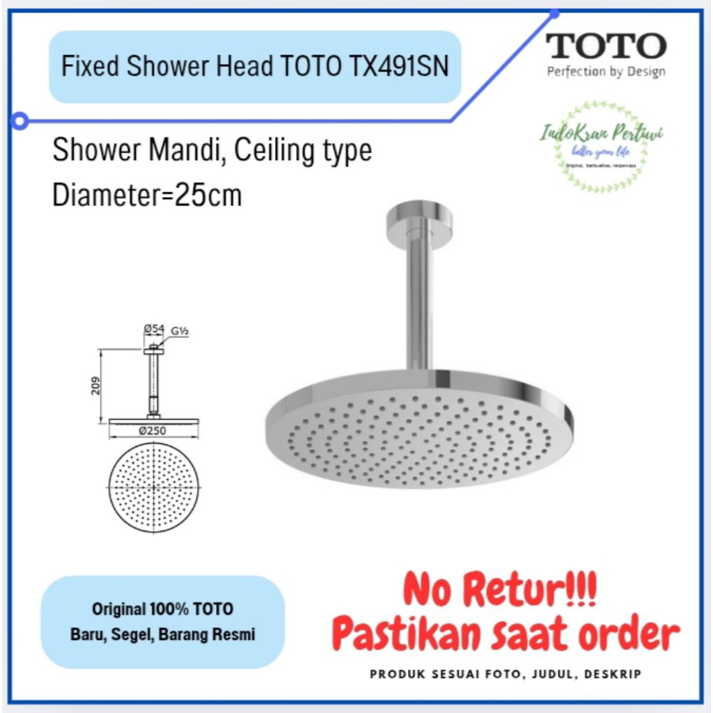 Jual SHOWER MANDI TOTO TX491SN type ceiling / Fixed Shower head TOTO | Shopee Indonesia