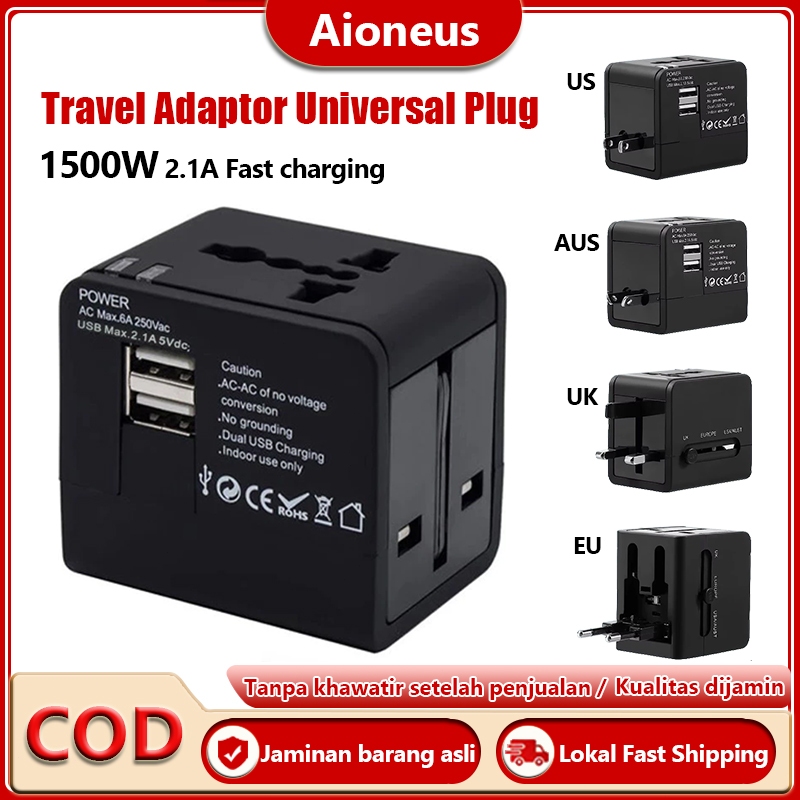 Jual Travel Adaptor Universal 1500W 2.1A Fast charging Colokan adapter ...