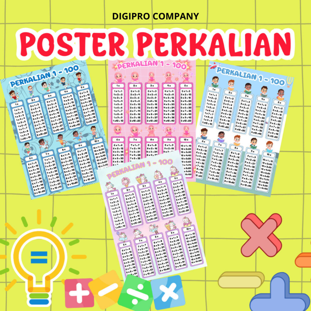 Jual Poster Perkalian Anak TK SD 1 - 100 Poster Edukasi | Shopee Indonesia