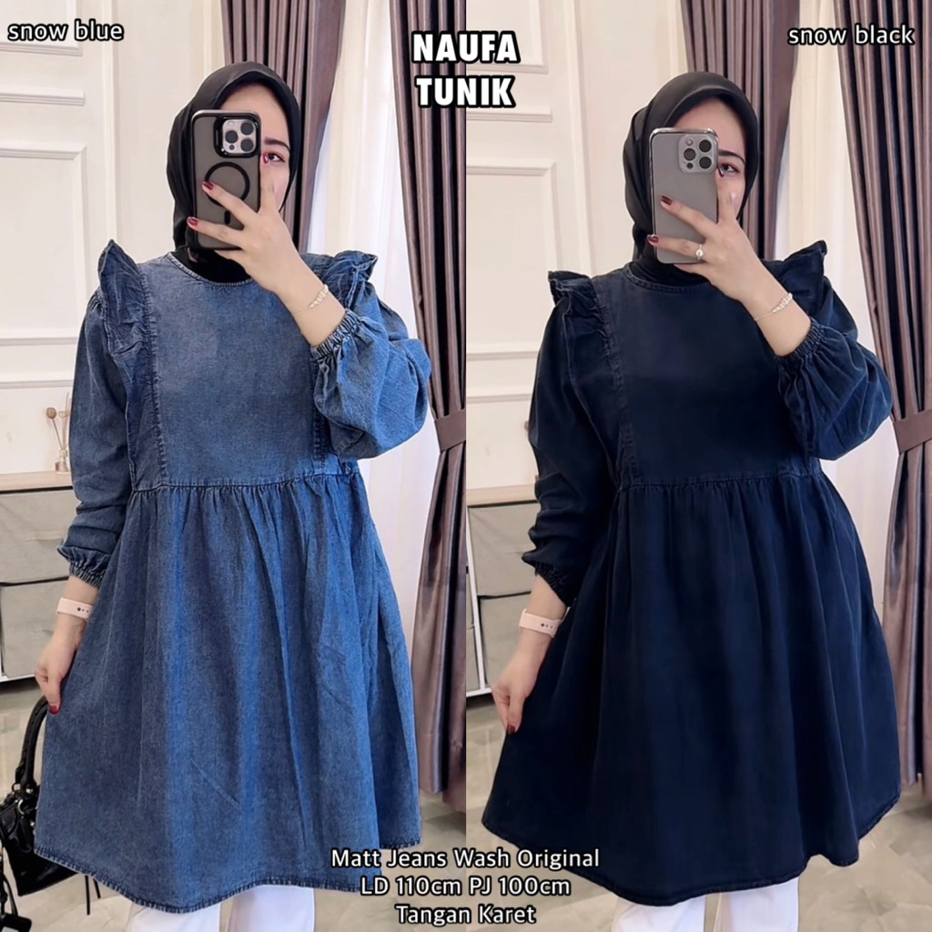 Jual VILOVE- Naufa Tunik Jeans Dress Elegan-Tunik Wanita Adem Fit ...
