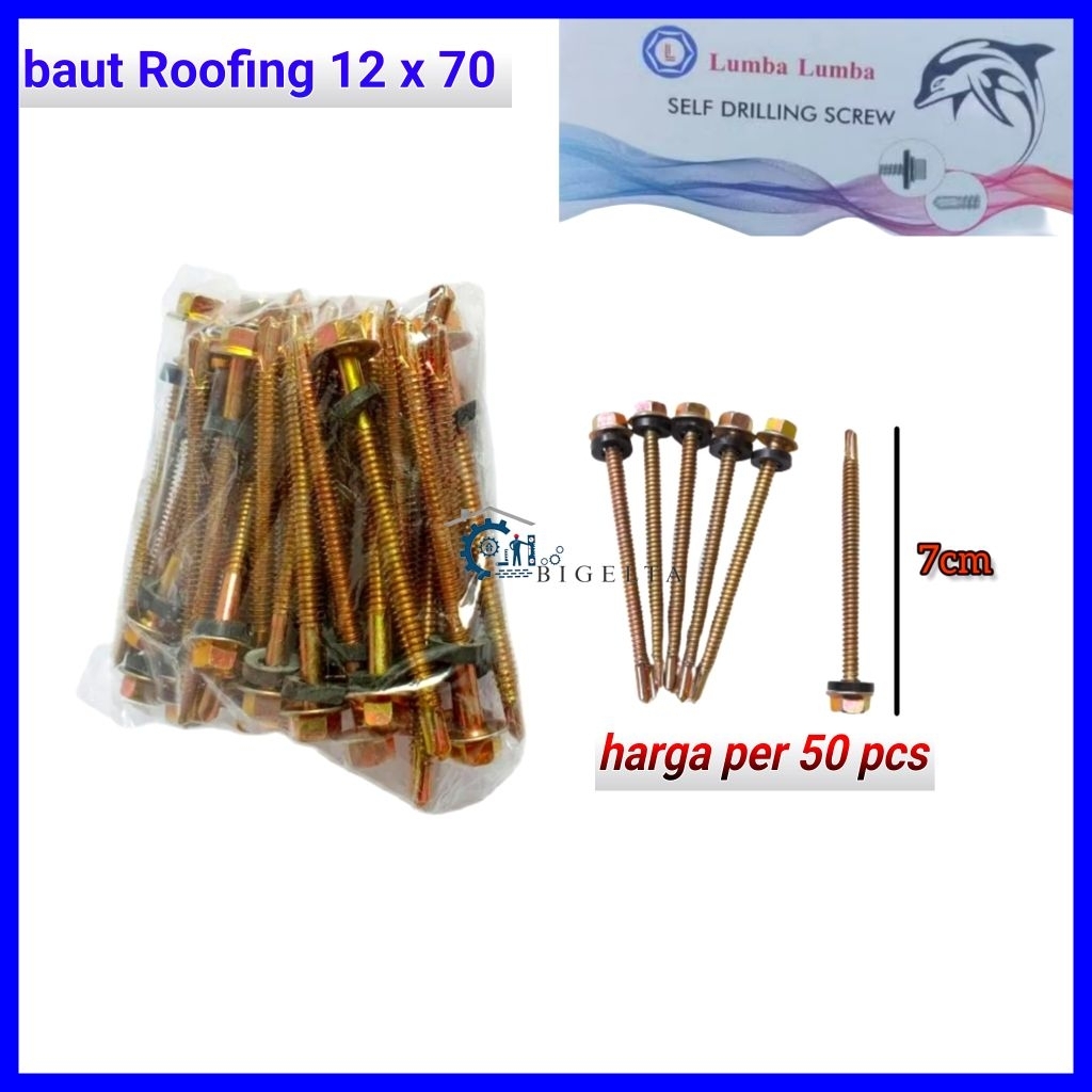 Jual Baut Roofing baut baja ringan 12 x 70 / 7cm harga per 50 pcs Baut ...