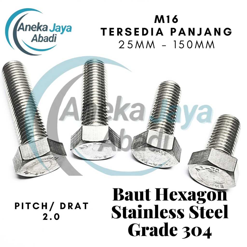 Jual Baut Hexagon M16 Stainless Steel 304 - Baud SS304 - Bolt SS ...