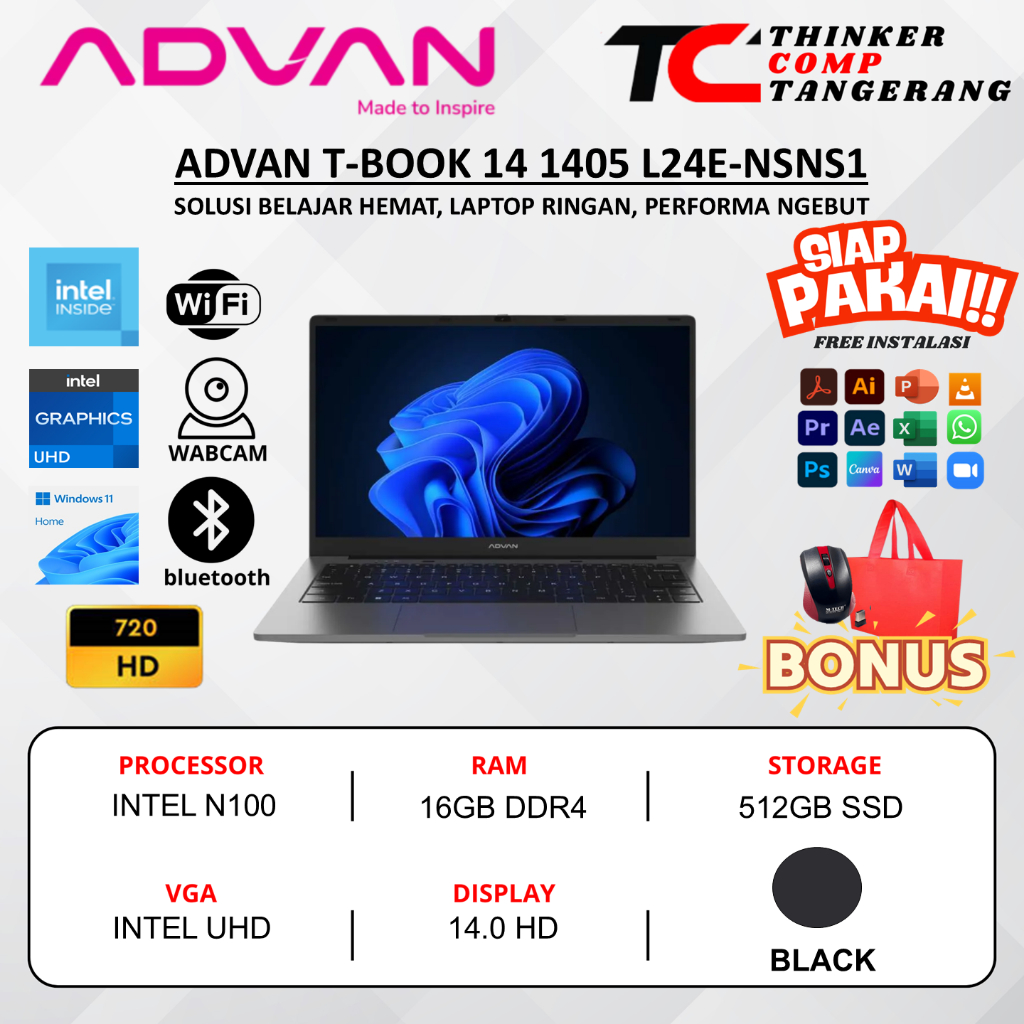 Jual Laptop ADVAN T-BOOK 14 Intel N100 16GB DDR4 512GB SSD 14 Inch ...