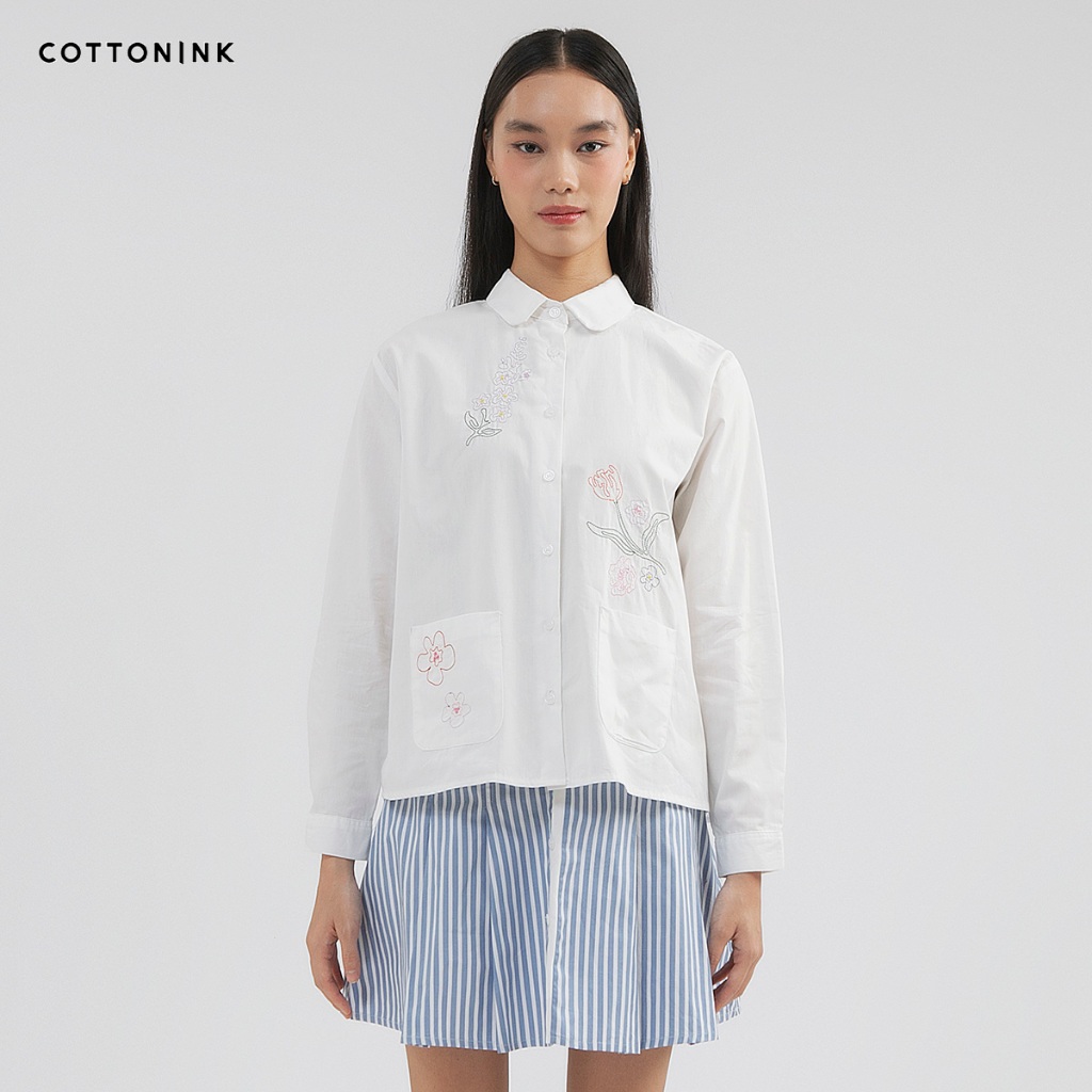 Jual COTTONINK - Atasan Kemeja Wanita Off-white Embroidered Varria # ...