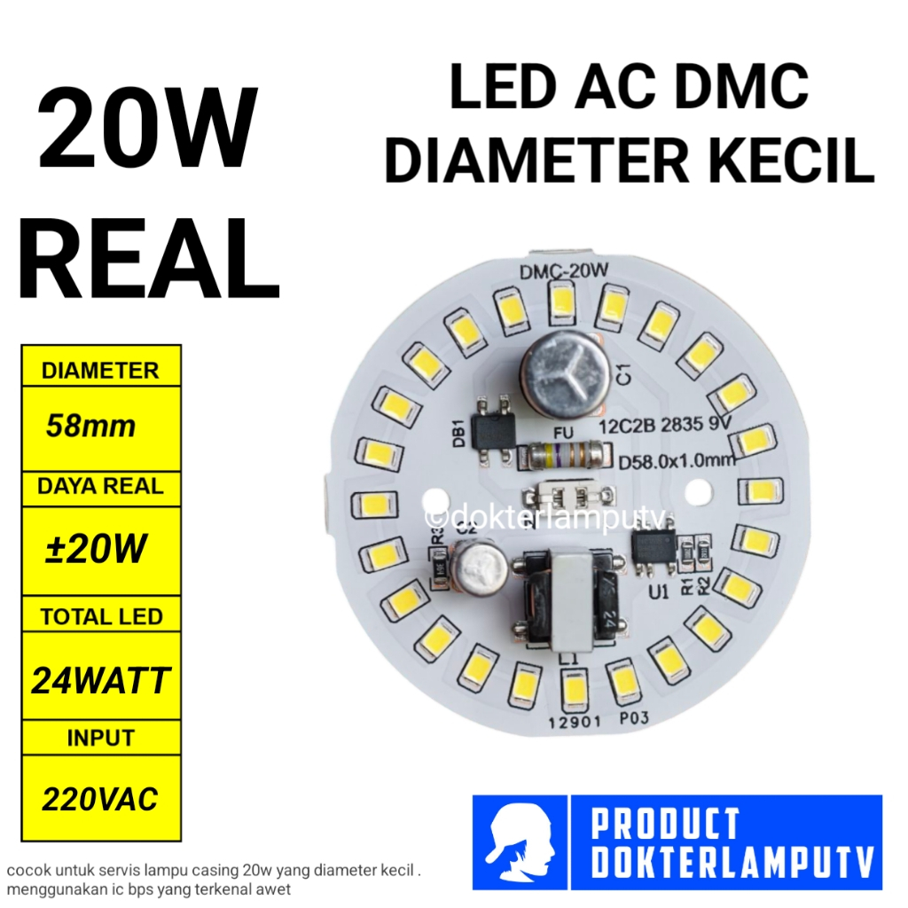 Jual Modul LED AC 20W Real Diameter 58mm 220V PCB Lampu Plafon Bulat ...