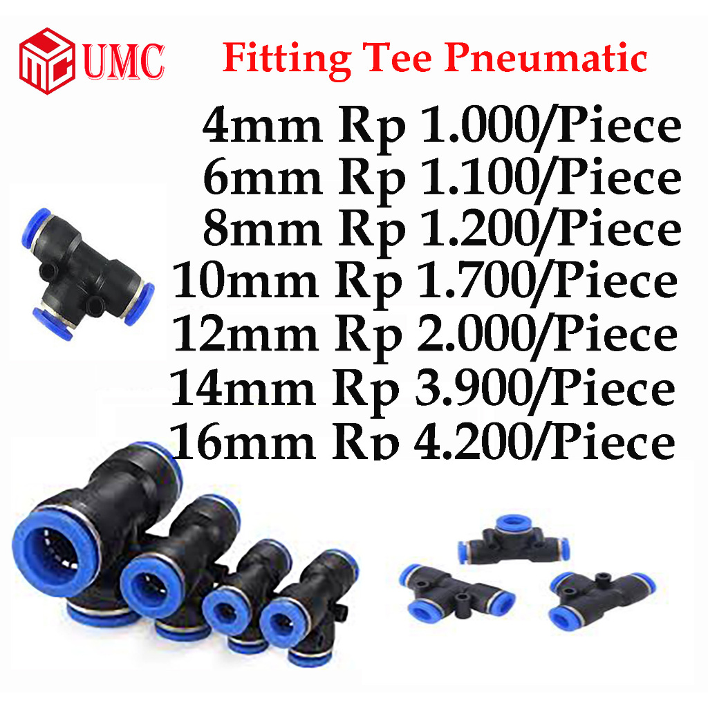 Jual Fitting Pneumatic Tee 4 6 8 10 12 14 16 mm PE Slip Lock MPE 4 mm 6 ...
