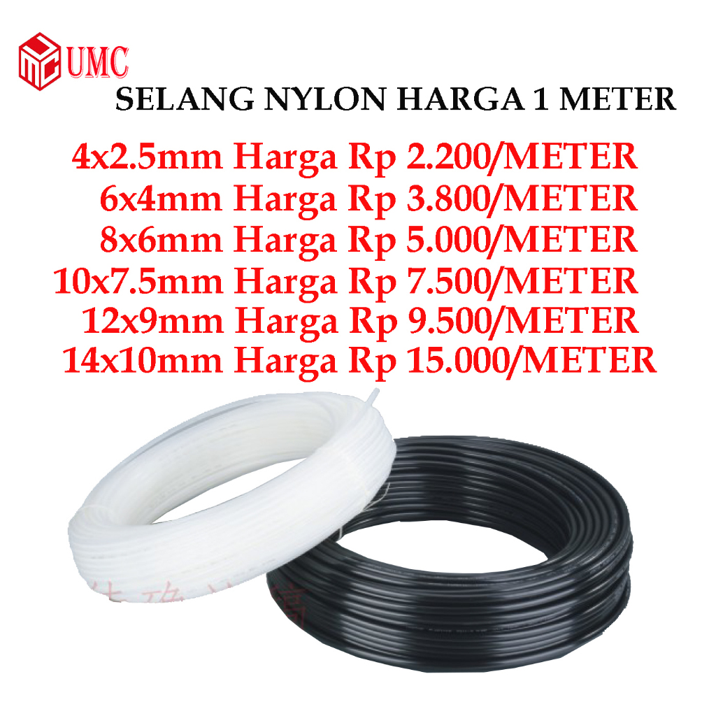Jual Selang Nylon PA Hose Tube 2.5mm 4mm 6mm 8mm 10mm 12mm 14mm Nilon pneumatic harga 1 Meter ...