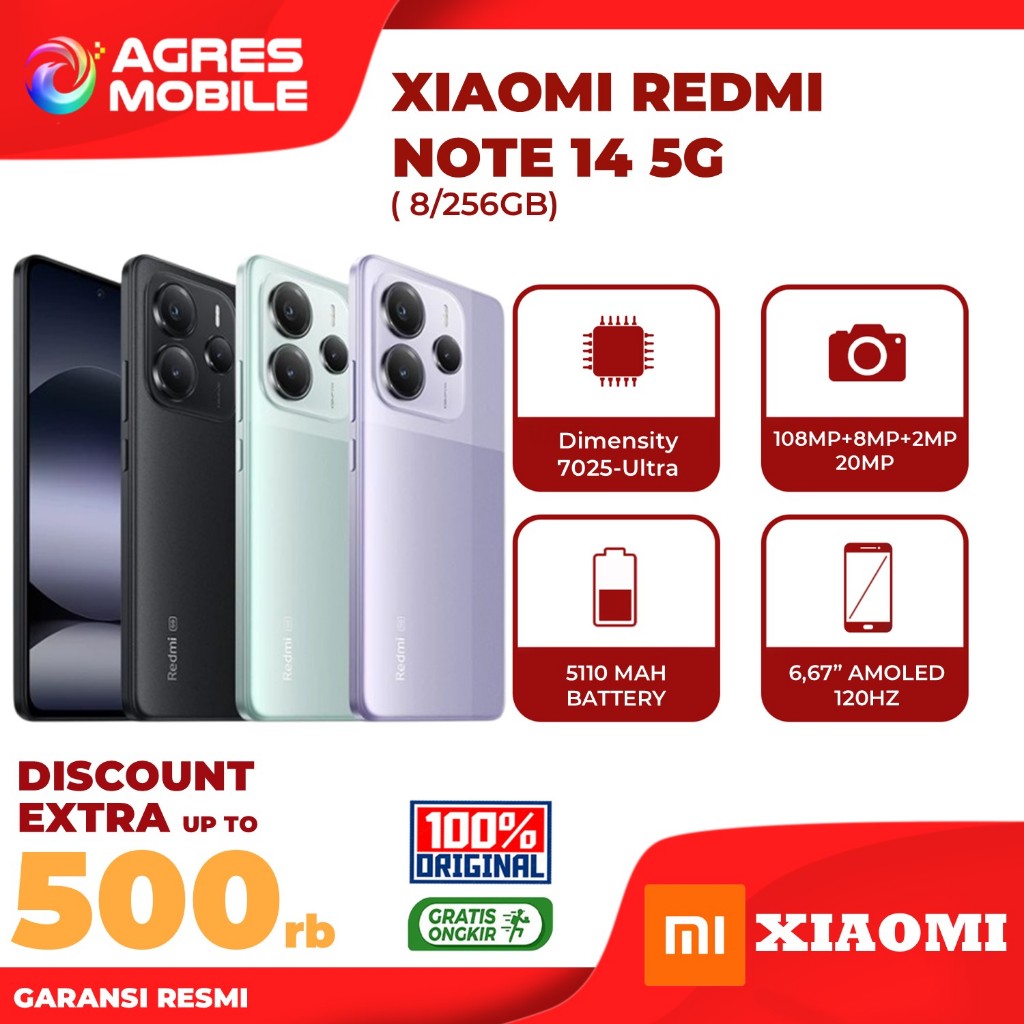 Jual Xiaomi Redmi Note 14 5G 8/256GB | 108MP AI camera system with OIS ...