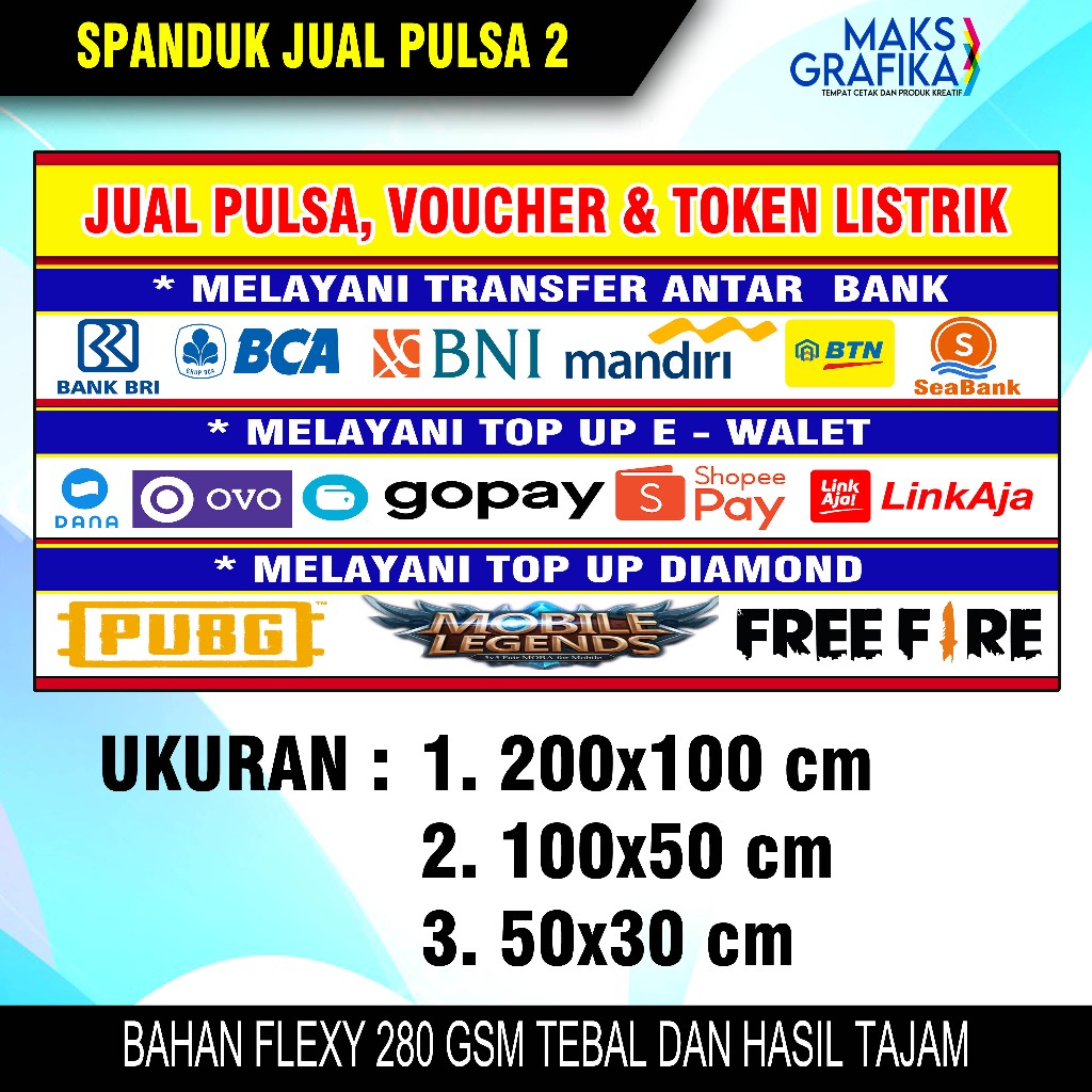 Jual Spanduk Pulsa Voucher dan Token Listrik - Part 2 | Shopee Indonesia