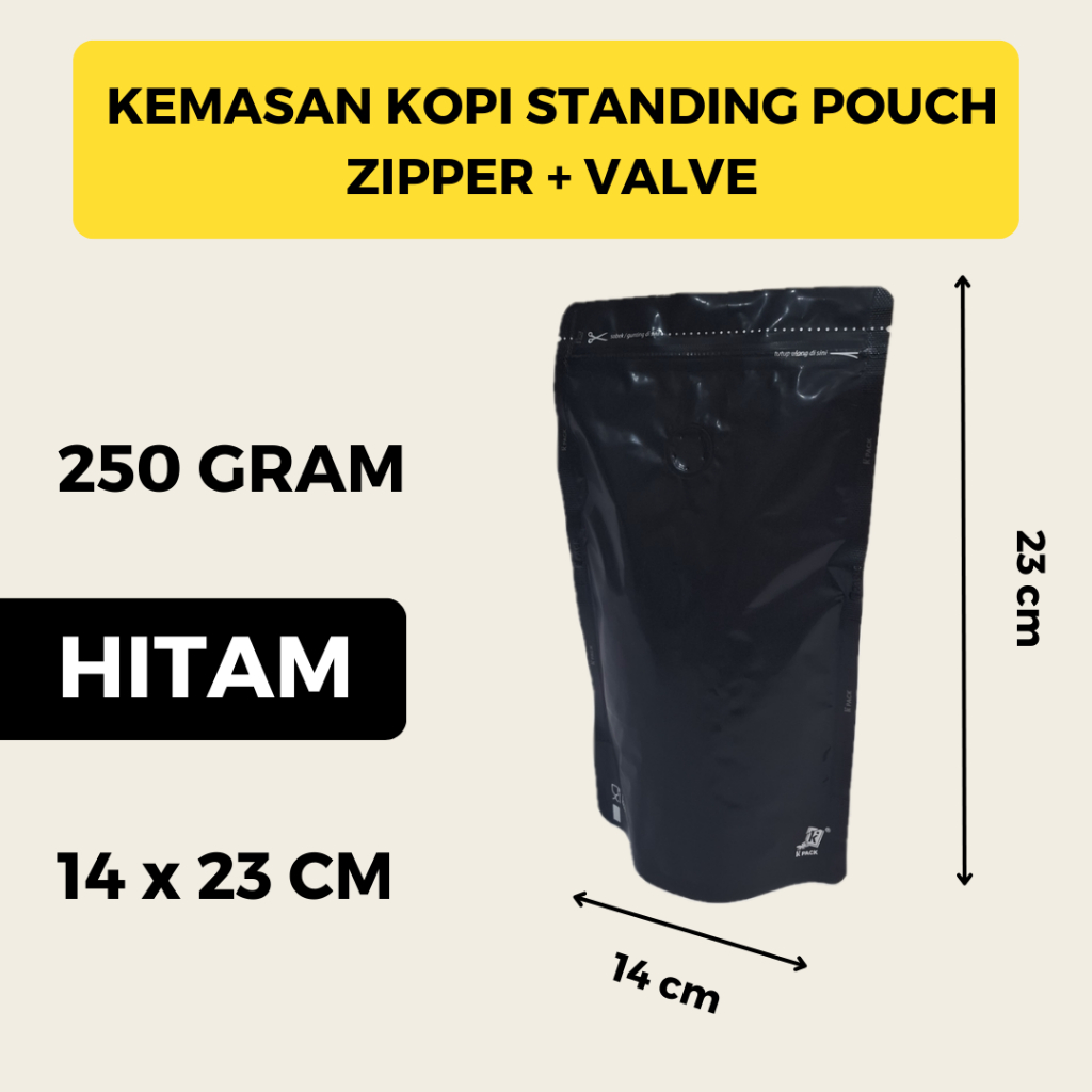 Jual Kemasan Kopi 250 Gram Standing Pouch Valve + Zipper | Kemasan Kopi Aluminium Foil Premium ...