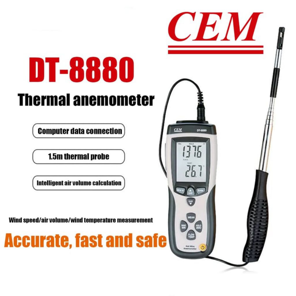 Jual Cem DT-8880 Teleskopik Probe Hot Wire Air Velocity Flow dan Meter Suhu | Shopee Indonesia