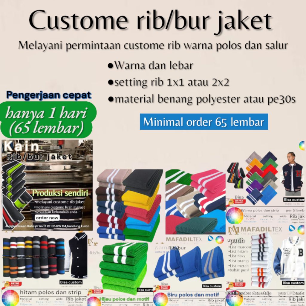 Jual Kain Rib/bur 1x1 Babat 2x2 warna Custome polos dan salur Sesuai ...