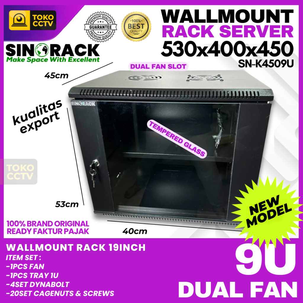 Jual Wallmount Rack Server 9U/Rak Server Ukuran 9U Single Glass Door ...