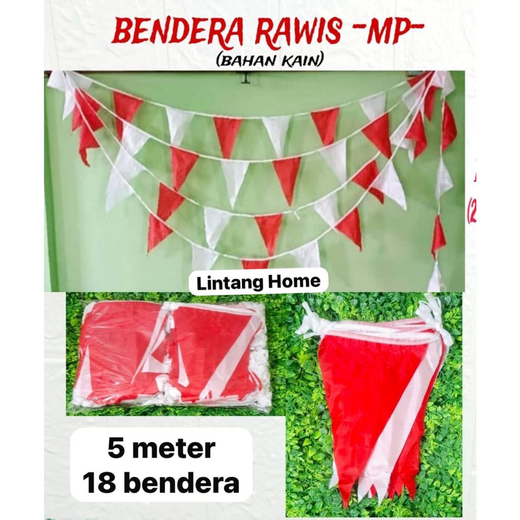 Jual Bendera Segitiga Merah Putih & Warna Panjang 5 meter Bahan Kain ...