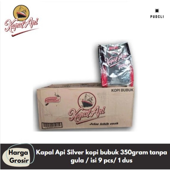 Jual Kapal Api Silver Kopi BubuK 350 gram tanpa gula / isi 9 pcs / 1 ...