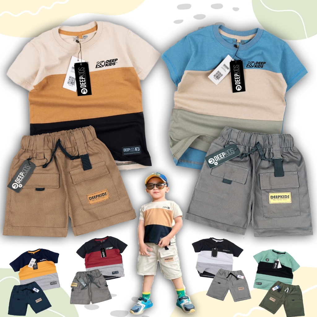 Jual Setelan Anak Laki Laki Distro Kaos dan Celana Pendek Cargo Usia 1-12 Tahun Set Combinasi ...