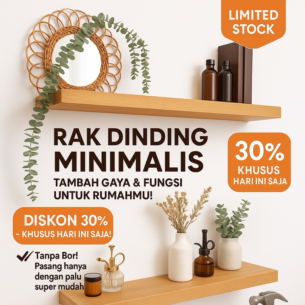 Jual Rak dinding Ambalan 3rak minimalis 20- 100cm tanpa bor Floating ...
