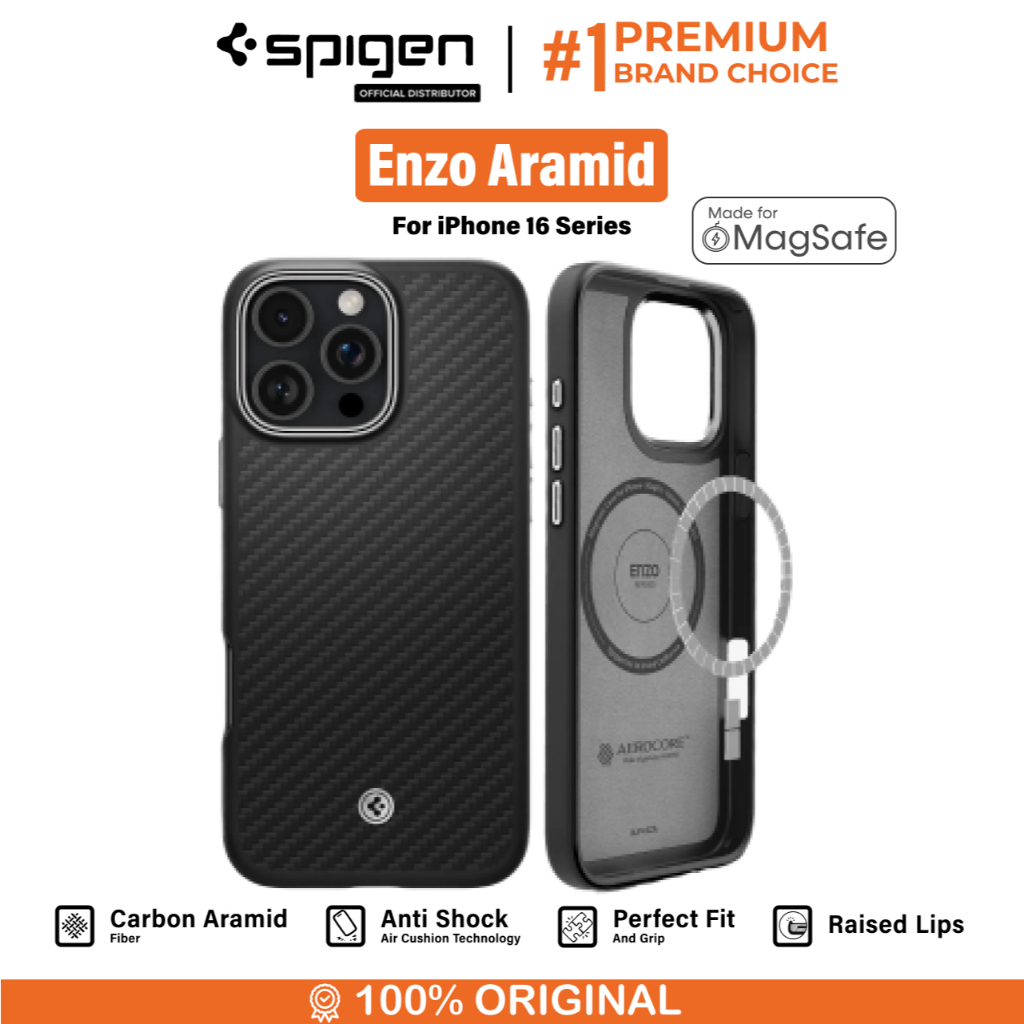 Jual Case iPhone 16 Series Pro Max Plus Spigen Enzo Aramid Magsafe MagFit Slim Anti Shock Carbon ...