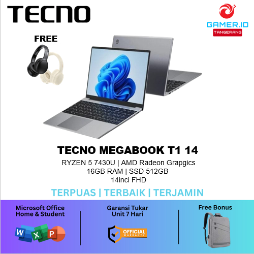Jual Laptop Tecno Megabook T1 14 Ryzen 5 7430U ram 16gb 512gb 14.0 ...