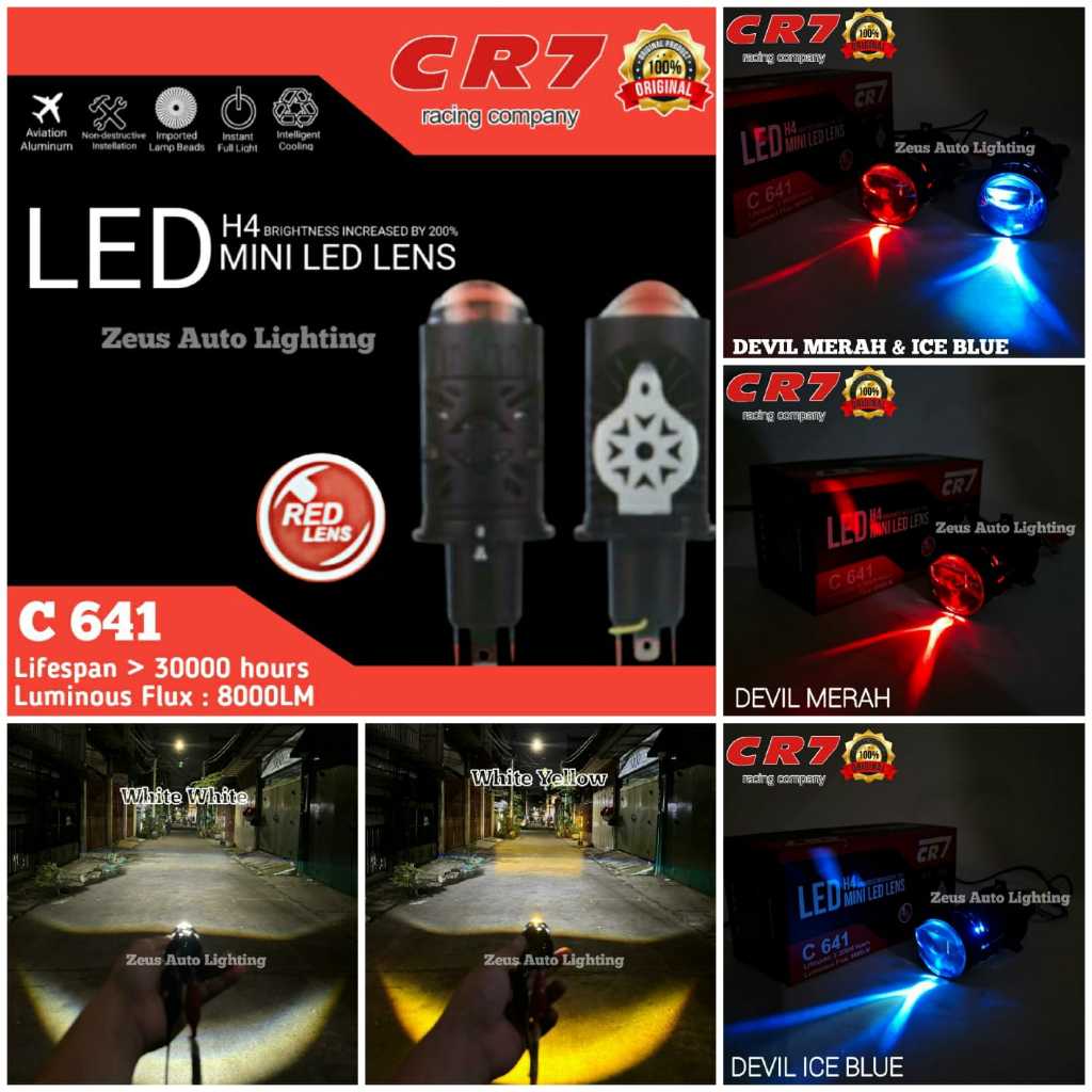 Jual Lampu Utama LED H4 Biled Projector C641-CR7 Lensa Merah/Red Lens ...